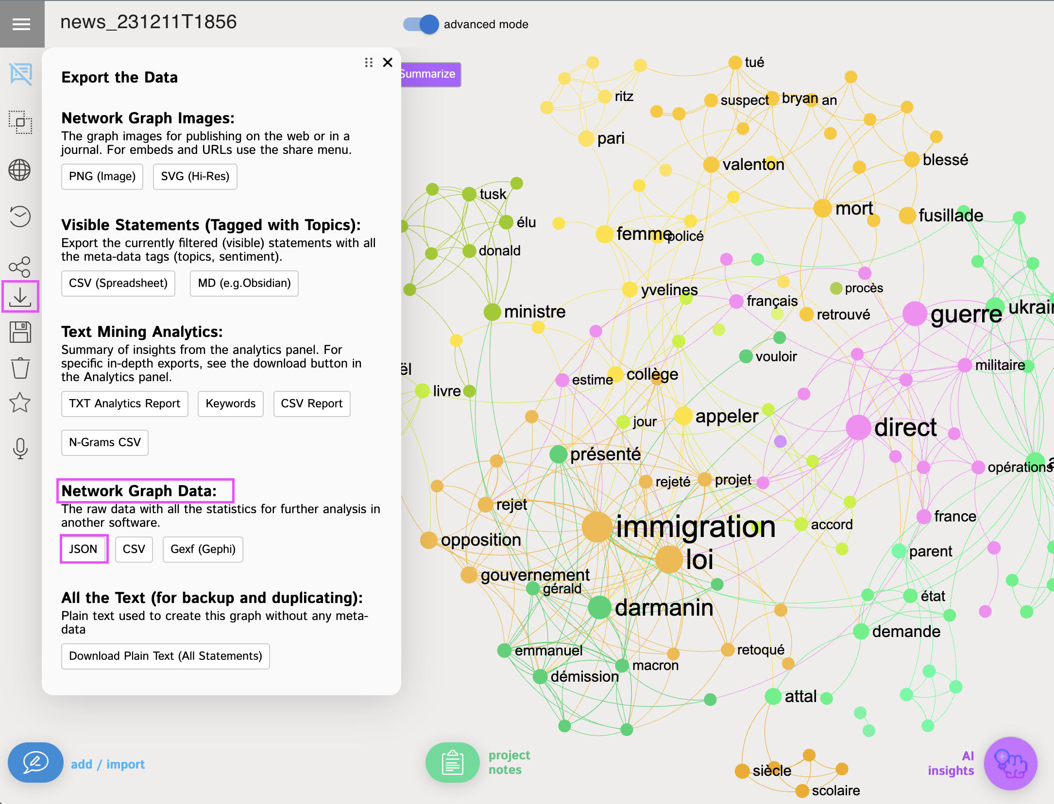 Export Your Graphs Text Data And Analytics Results Nodus Labs